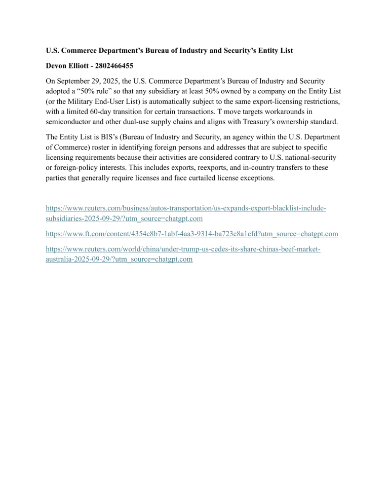 U.S. Entity List: Export Regulations & Compliance