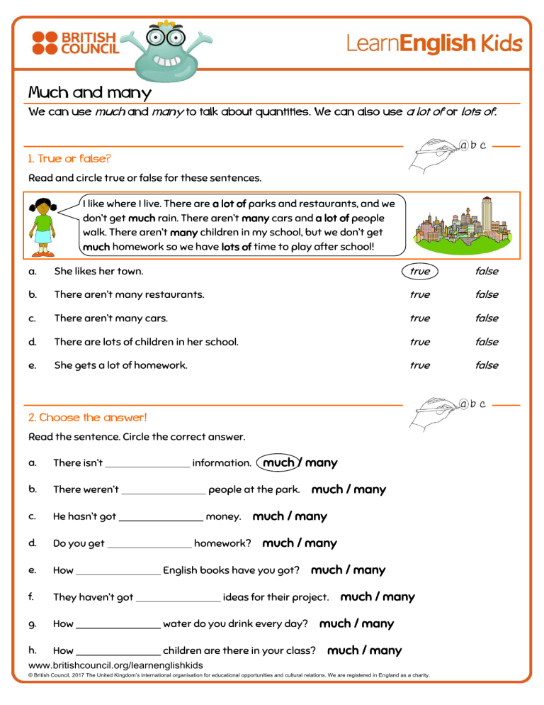 Much and Many English Grammar Exercises | Quantifiers Worksheet