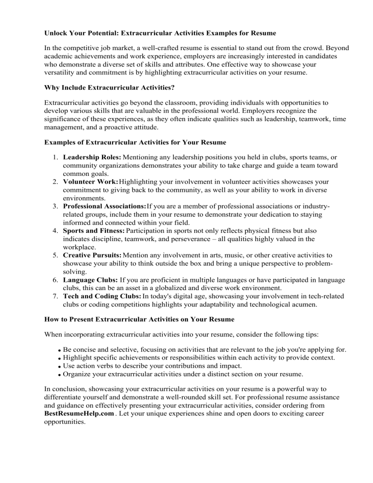 Extracurricular Activities Resume Examples & Guide