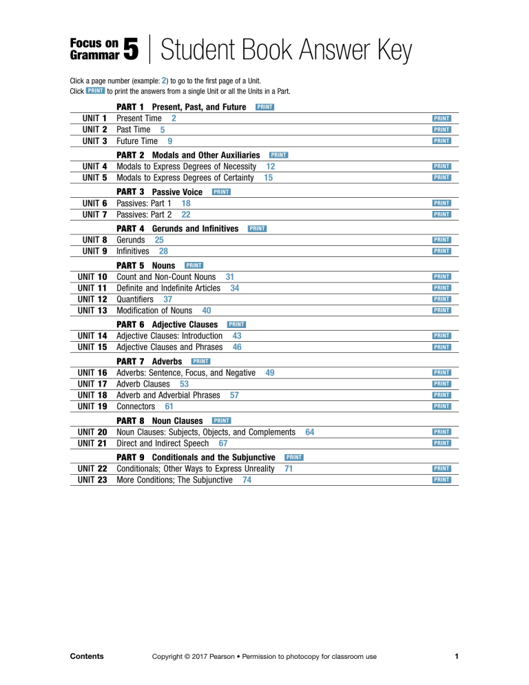 Focus on Grammar 5 Student Book Answer Key | English Grammar