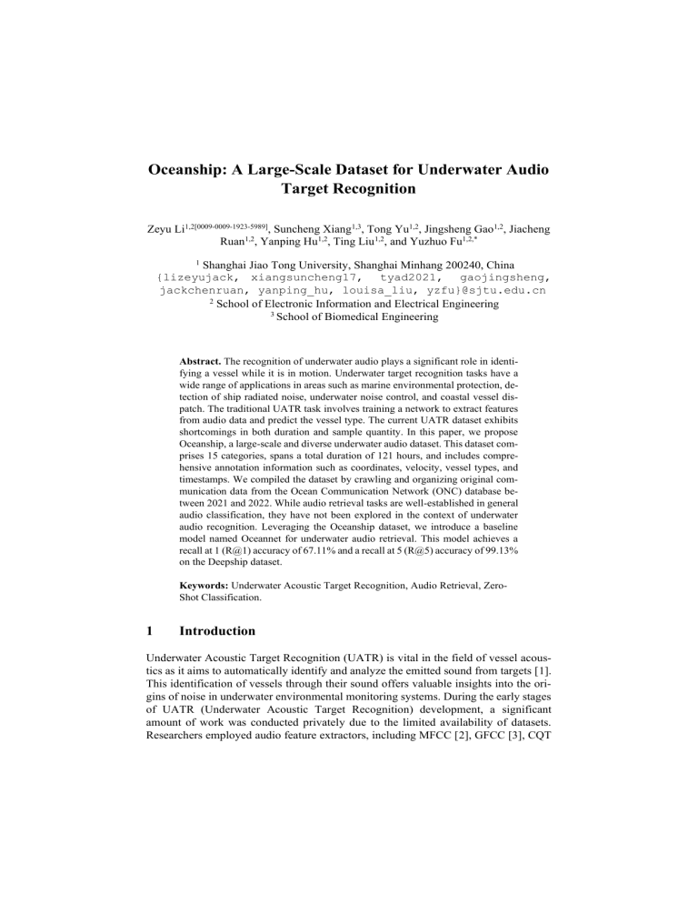 Oceanship: Large-Scale Dataset for Underwater Audio Target Recognition