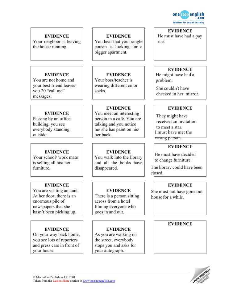 English Grammar Exercise: Making Deductions with Evidence