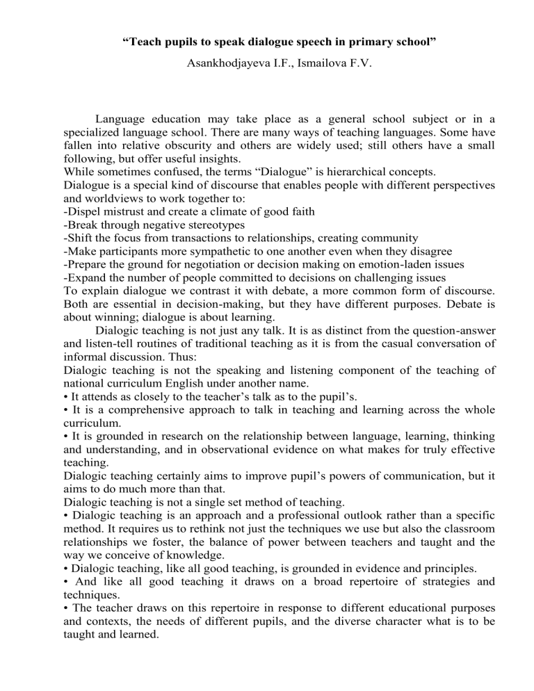 Teaching Dialogue Speech in Primary School