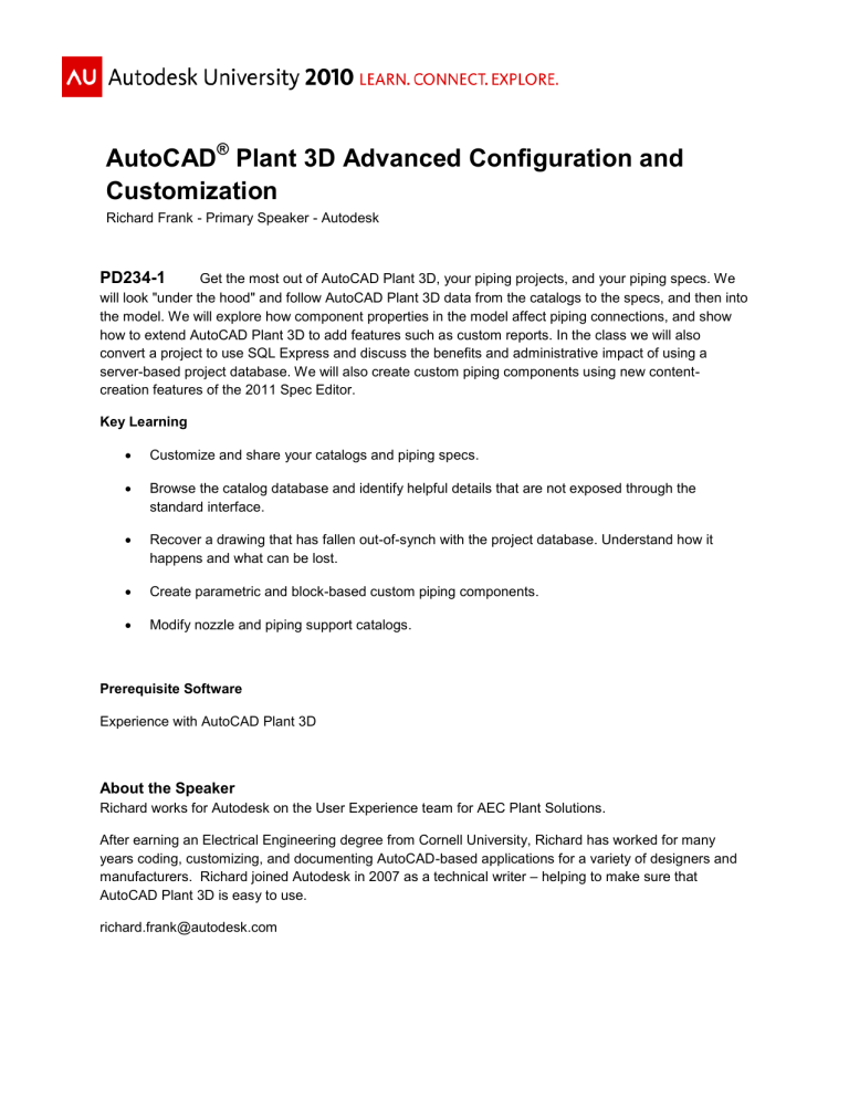 AutoCAD Plant 3D Advanced Configuration & Customization