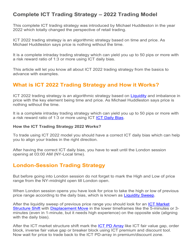 ICT 2022 Trading Strategy Guide: Master Intraday Trading Model