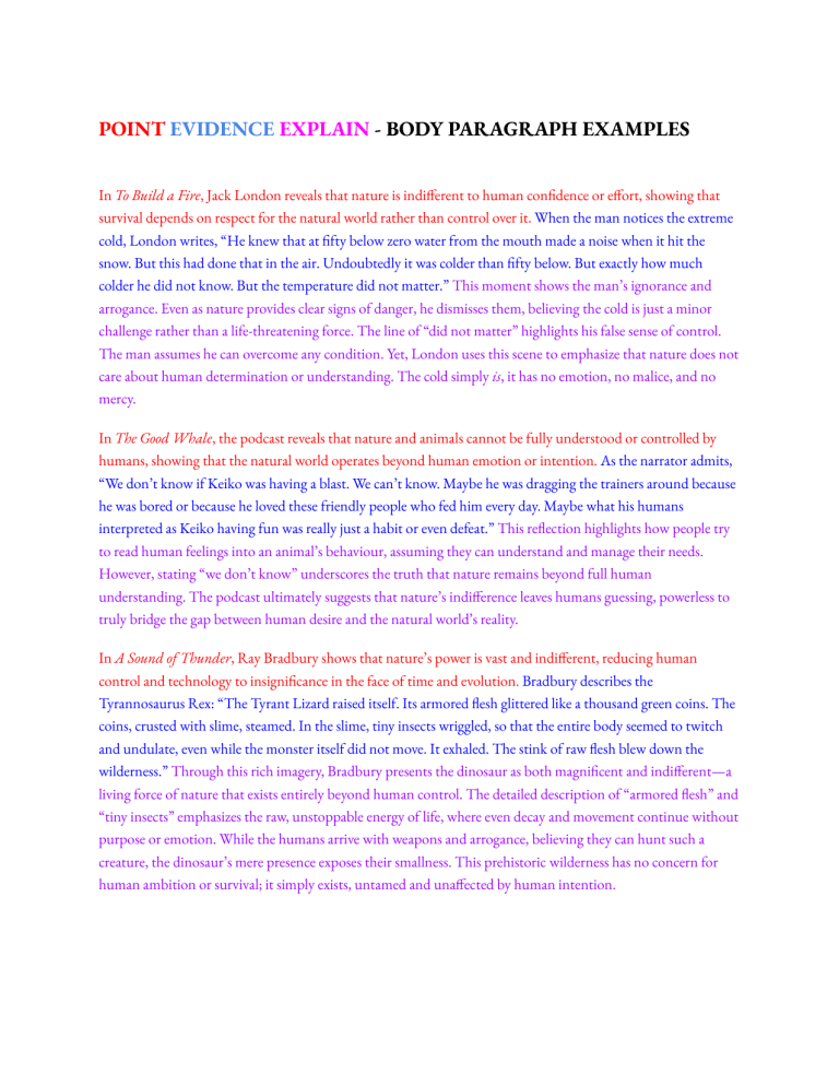 Literary Analysis: Body Paragraph Examples