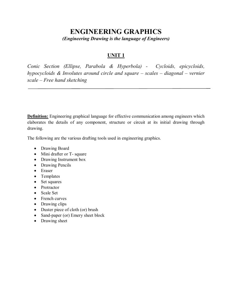 Engineering Graphics: Conic Sections, Cycloids & Drafting Tools