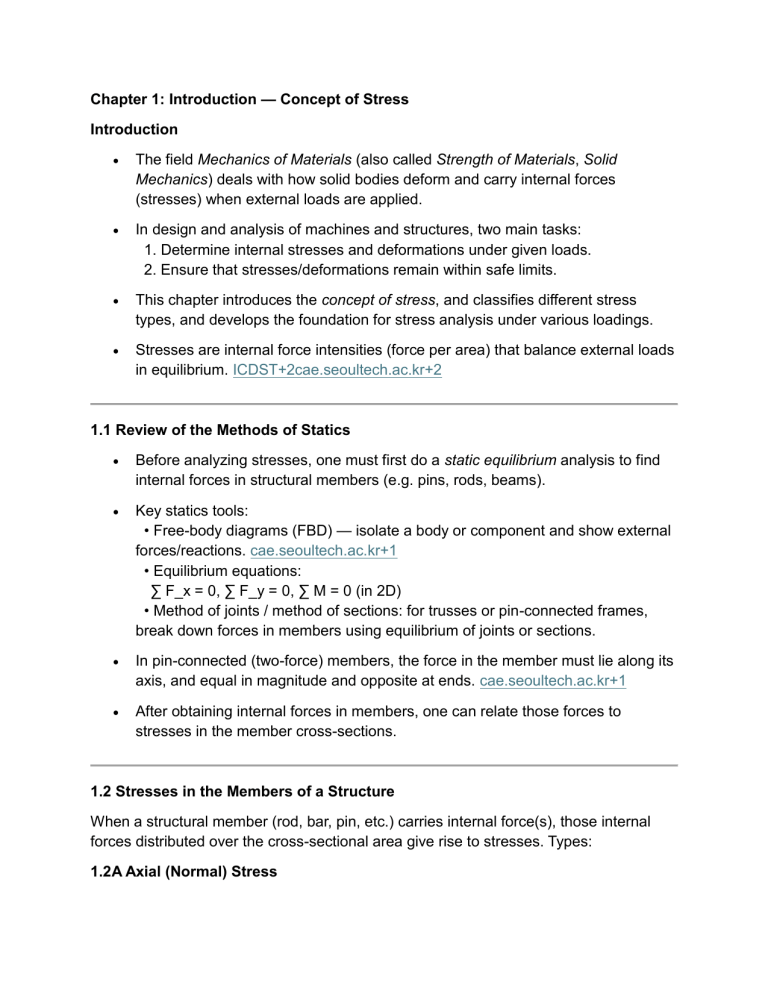 Mechanics of Materials: Stress Analysis Introduction