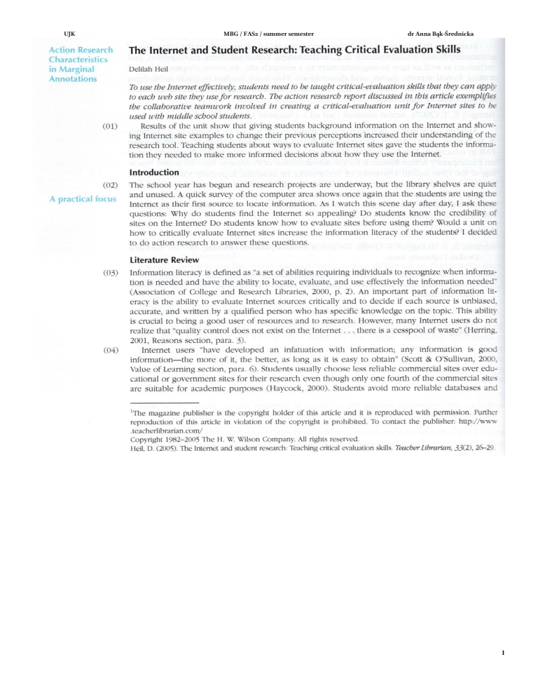 Internet Research: Teaching Critical Evaluation Skills