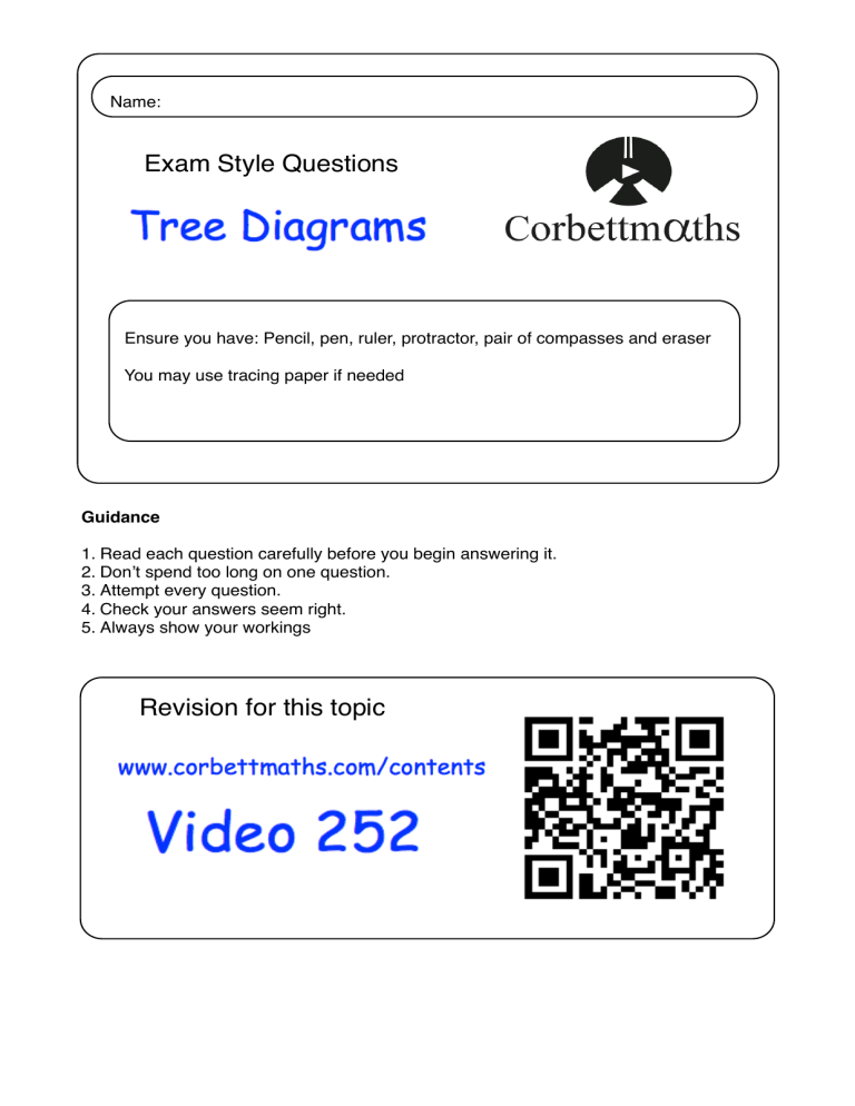 Tree Diagrams Probability Exam Questions - Corbettmaths Practice