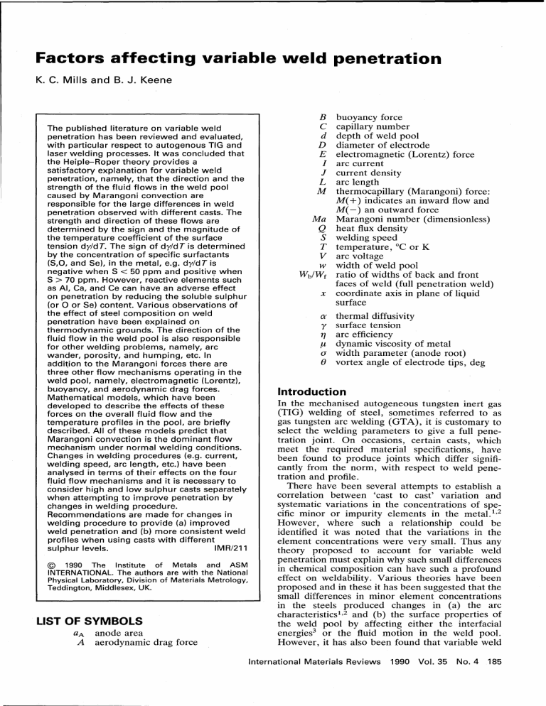 Variable Weld Penetration: Marangoni Convection & Fluid Flow in Welding