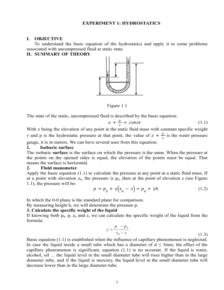 Hydrostatics Lab Experiment: Pressure & Fluid Mechanics