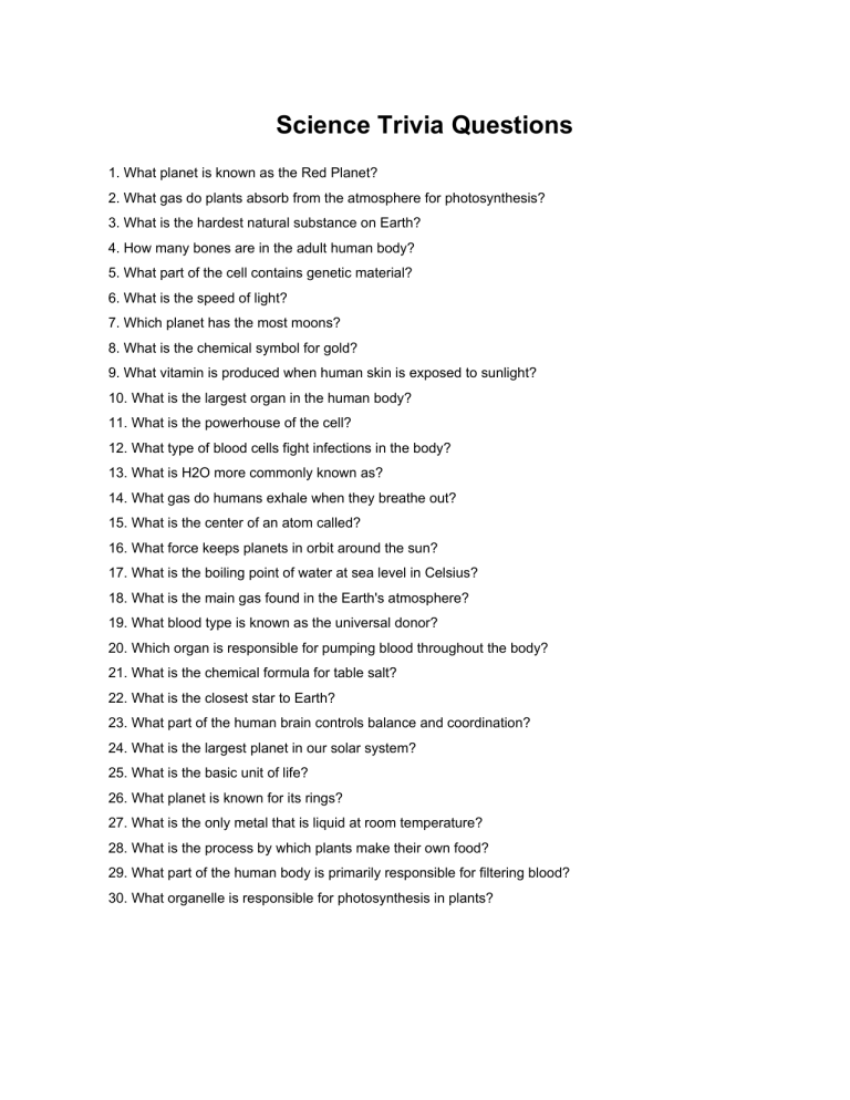Science Trivia Questions and Answers
