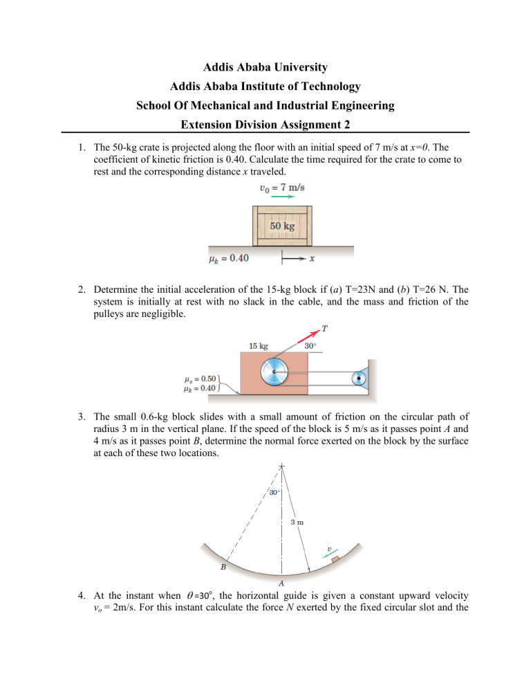 Physics Mechanics Assignment 2 - Addis Ababa University Problems