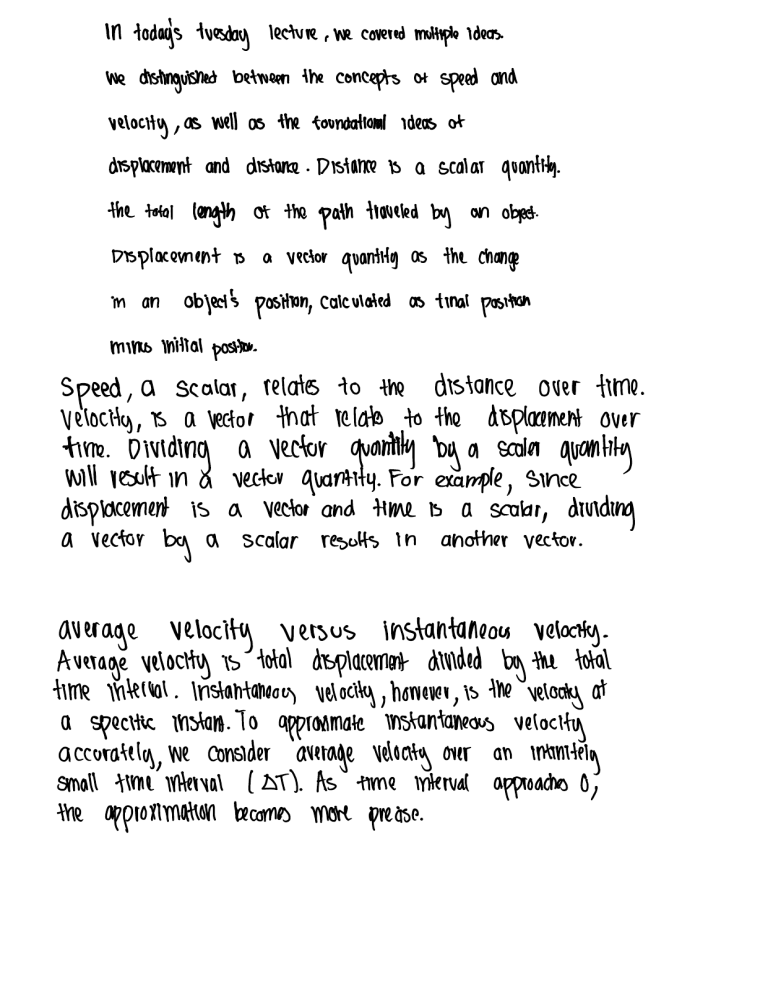 Physics Lecture Notes: Speed, Velocity, Displacement, Distance