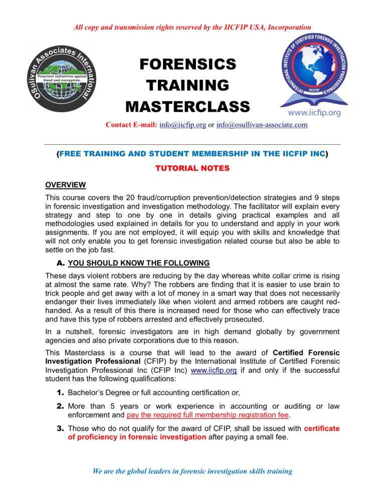Forensic Investigation Training Masterclass Overview