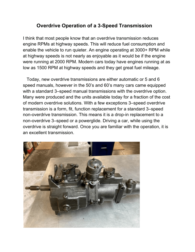 Overdrive Operation of 3-Speed Transmissions: A Technical Guide