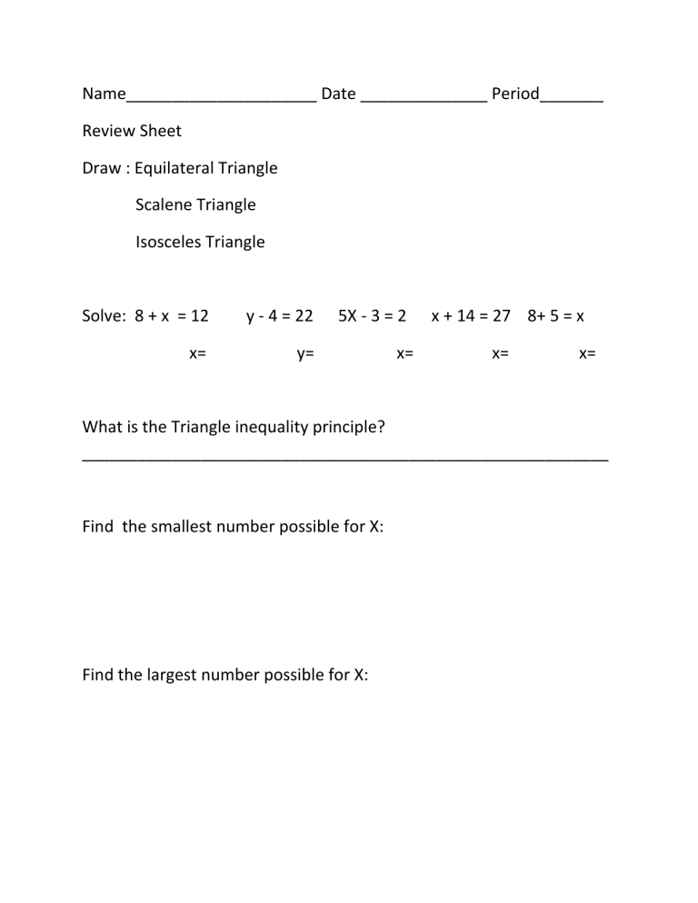 Triangle Geometry & Algebra Review Sheet