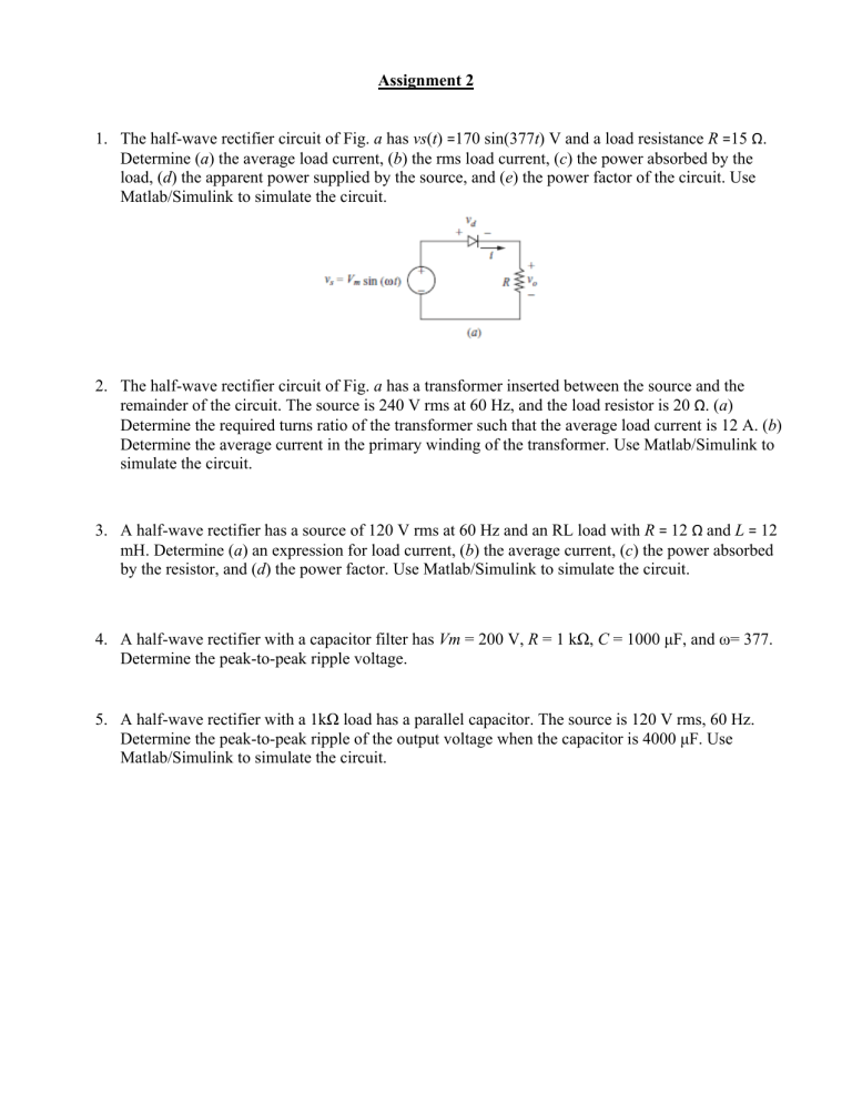 Half-wave Rectifier Circuit Analysis & Simulation - Electrical Engineering Assignment