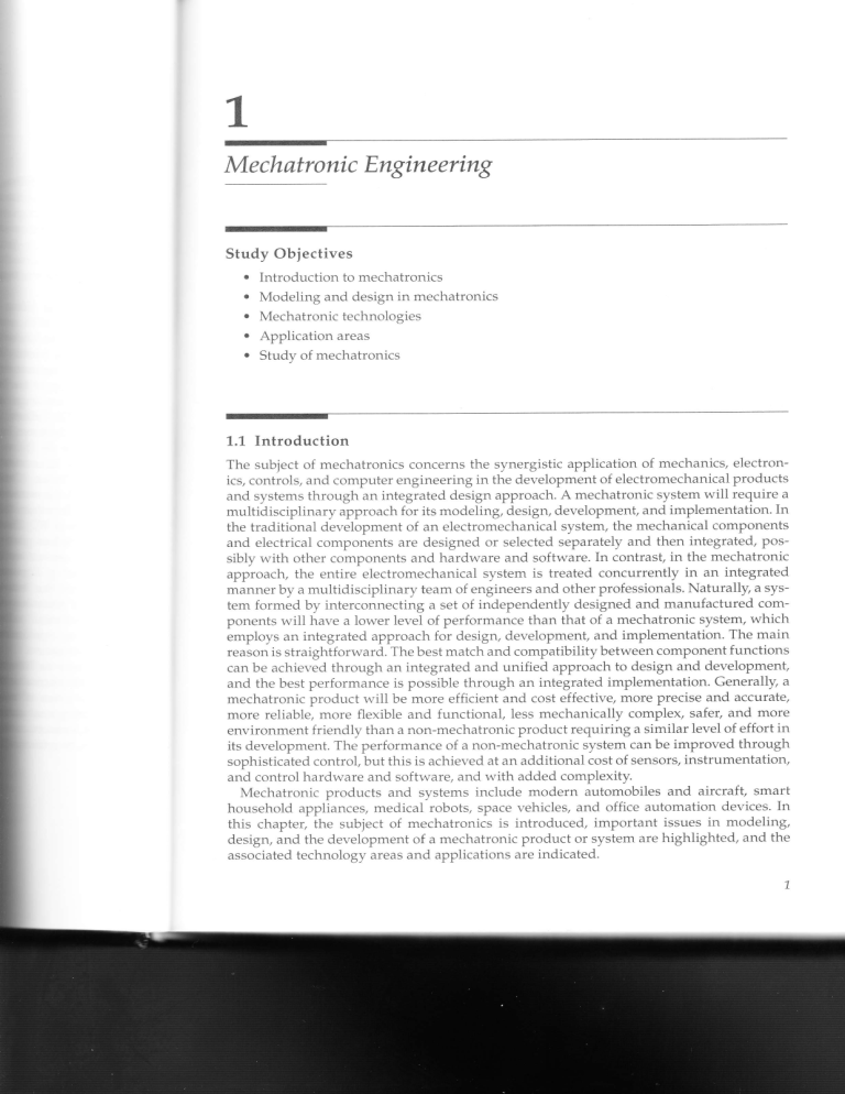 Mechatronic Engineering: Introduction & Study Objectives