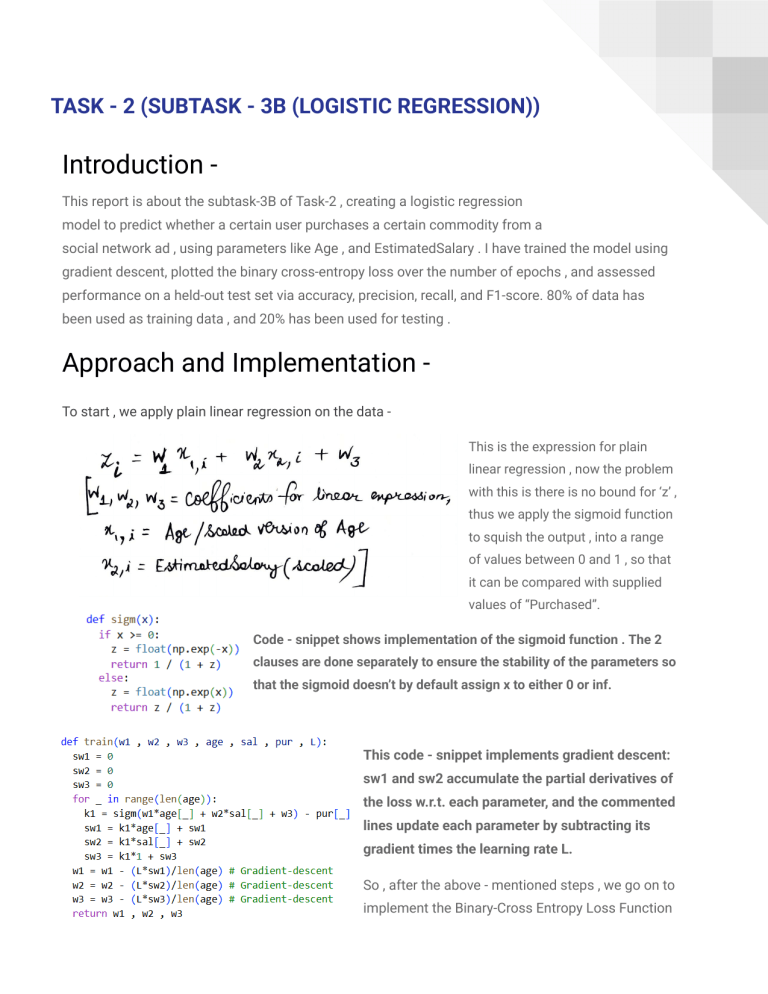 Logistic Regression Model: Prediction, Gradient Descent, Performance