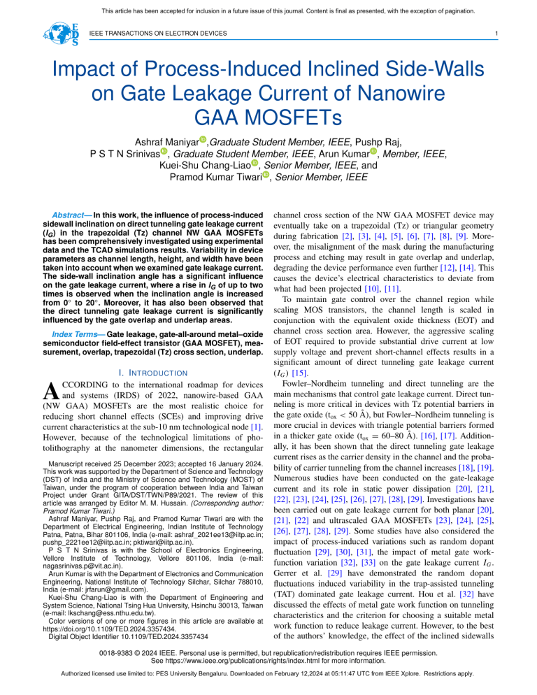 Gate Leakage in Nanowire GAA MOSFETs: Inclined Sidewalls