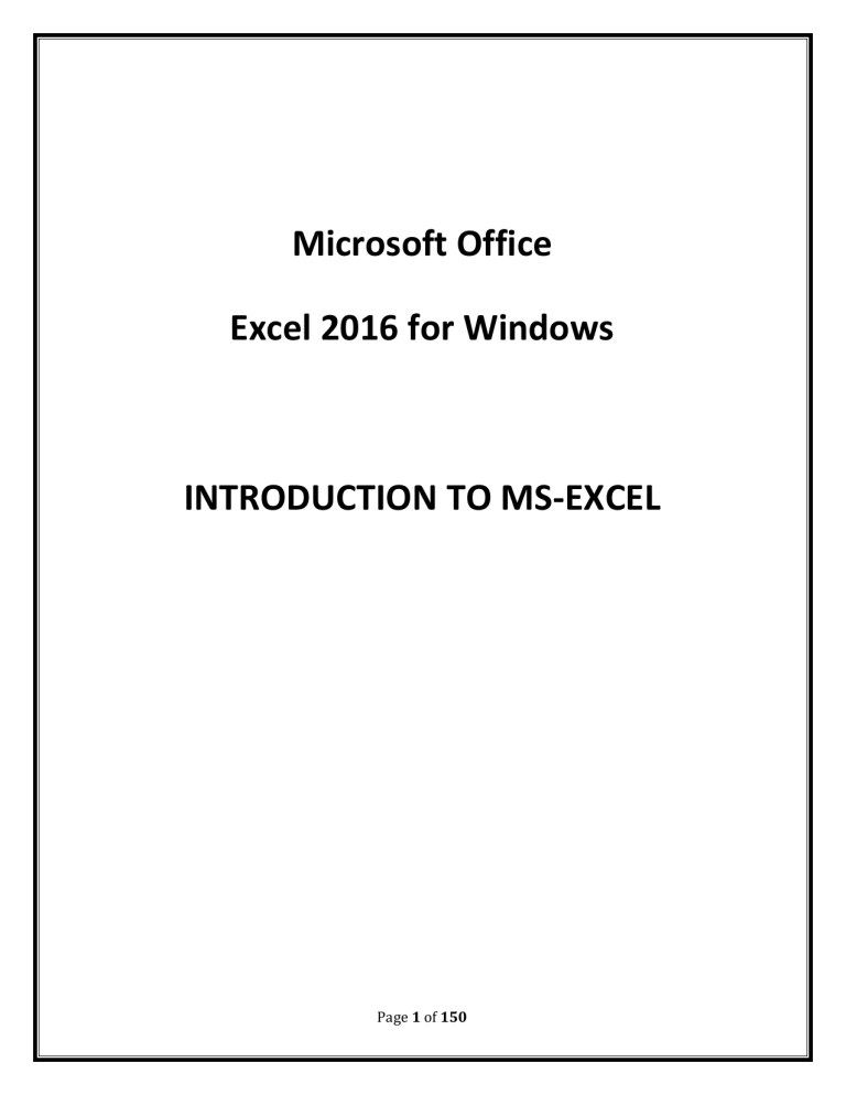 Microsoft Excel 2016 for Windows: Introduction & Tutorial Guide