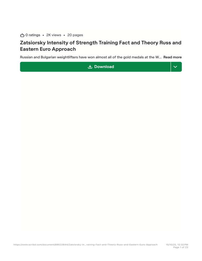 Zatsiorsky Strength Training: Russian & Eastern Euro Approach