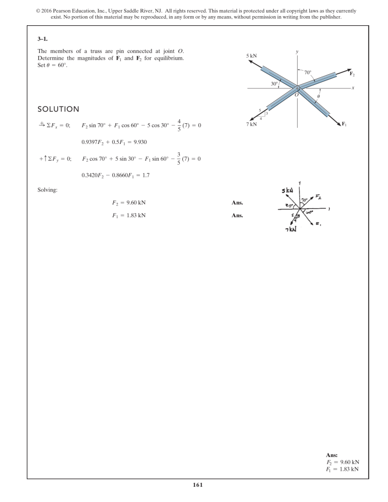 Statics Problems: Force Equilibrium Solutions