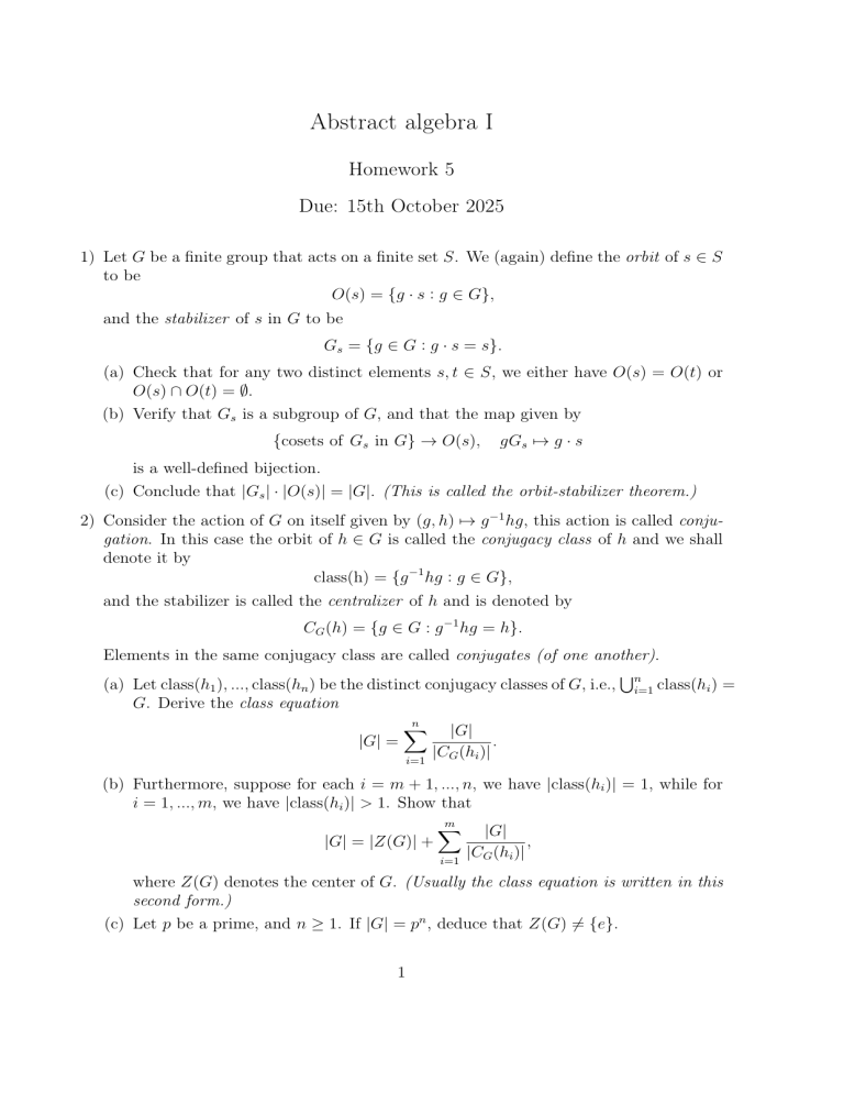 Abstract Algebra Homework 5: Group Actions & Subgroups