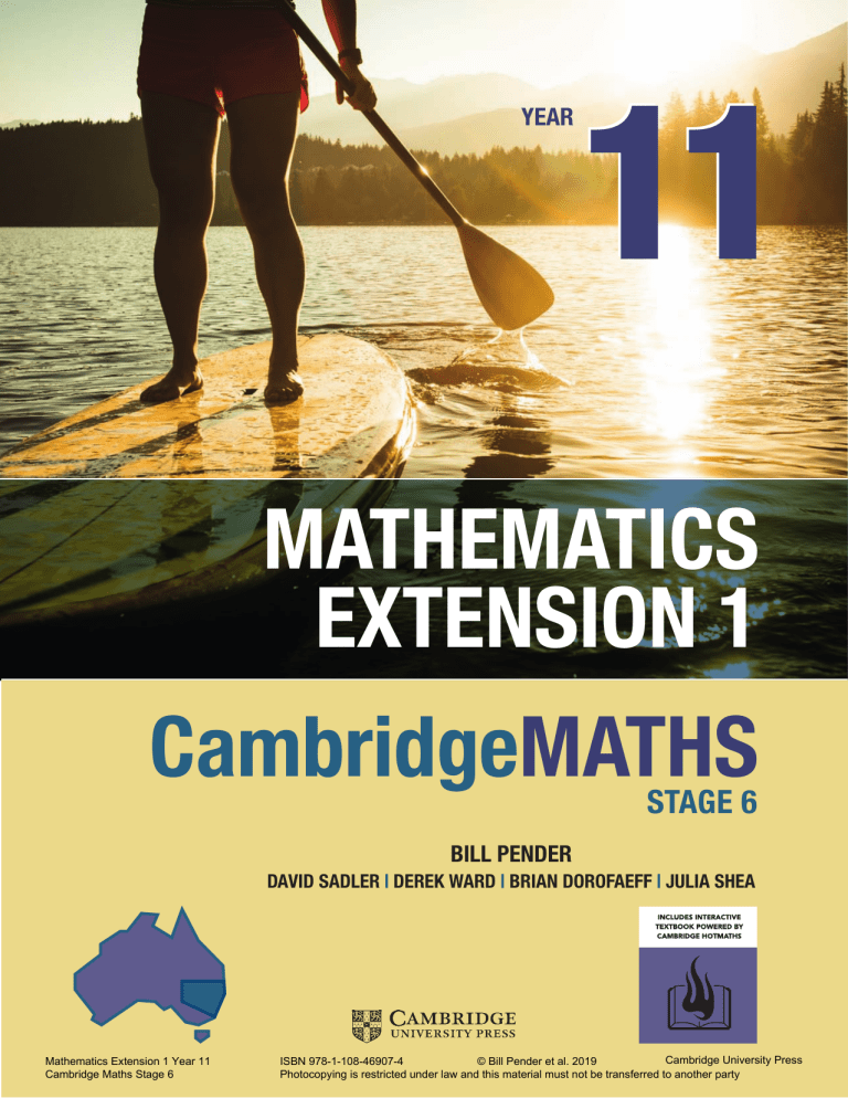 Mathematics Extension 1 Year 11 Textbook | Cambridge Maths Stage 6