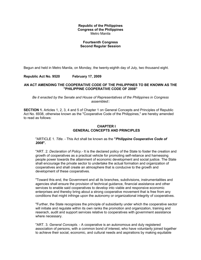 Philippine Cooperative Code of 2008 Amendment