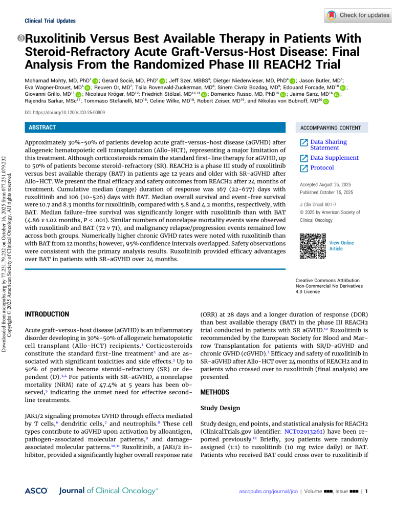 REACH2 Final Analysis: Ruxolitinib for Steroid-Refractory aGVHD