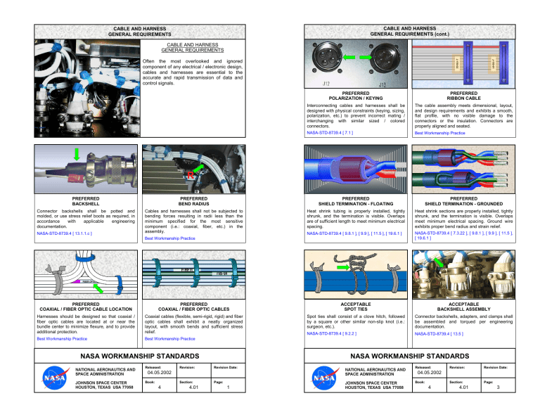 NASA Workmanship Standards: Cable & Harness General Requirements