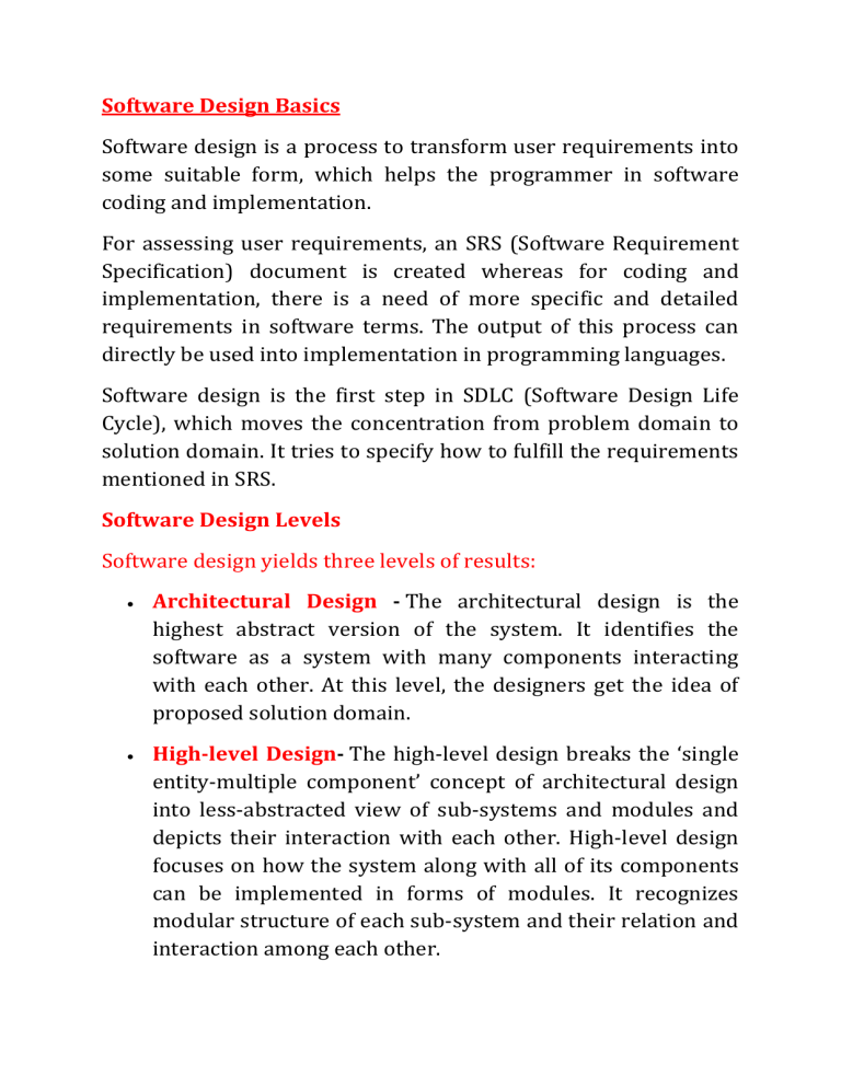 Software Design Basics: Levels, Modularization, Coupling & Cohesion
