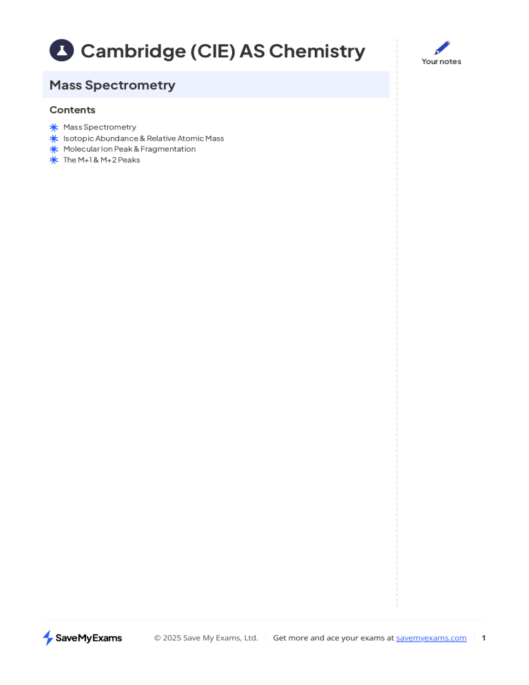 Cambridge AS Chemistry: Mass Spectrometry Study Guide & Notes
