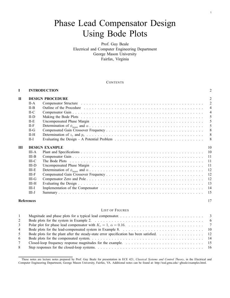 Phase Lead Compensator Design Using Bode Plots