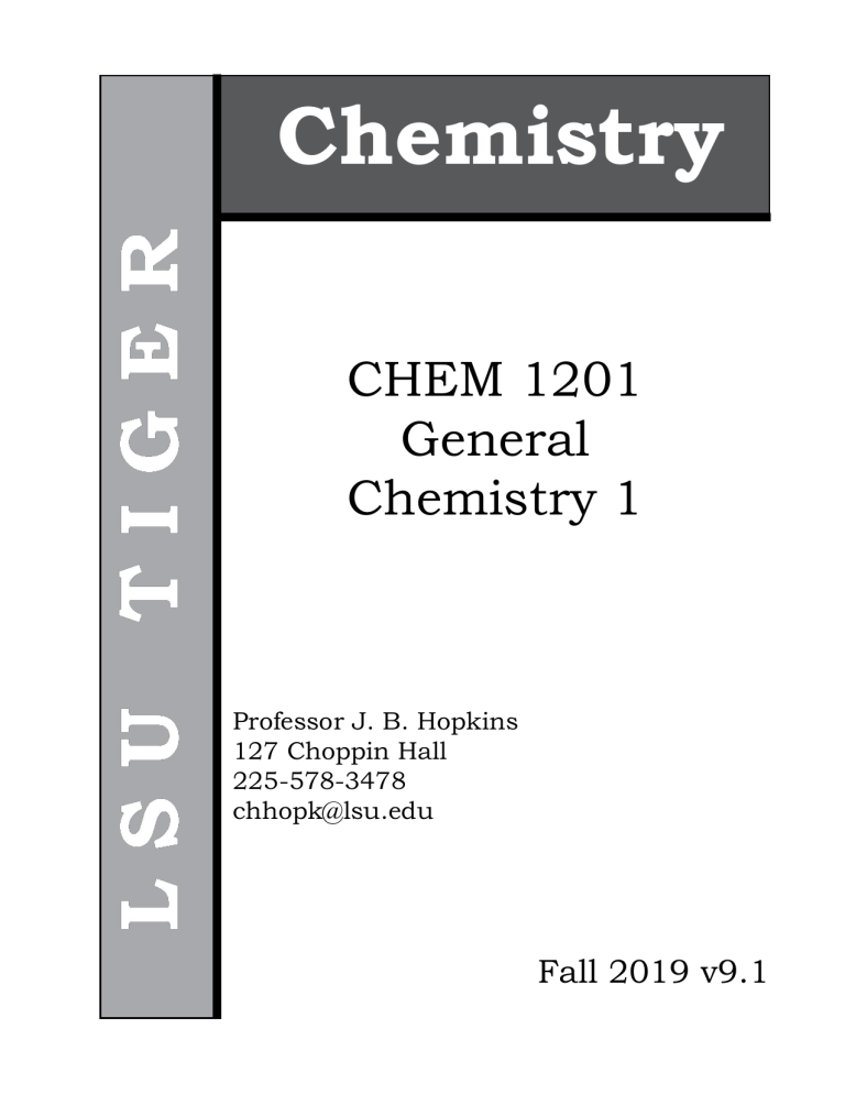 General Chemistry 1: CHEM 1201 Course Notes by Professor J. B. Hopkins