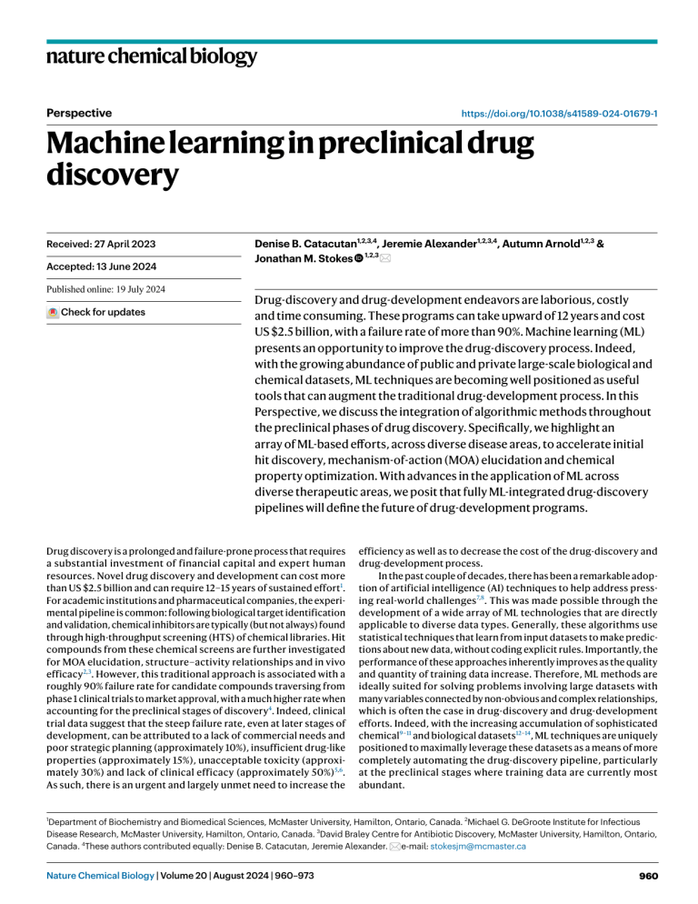 Machine Learning in Preclinical Drug Discovery: A Perspective