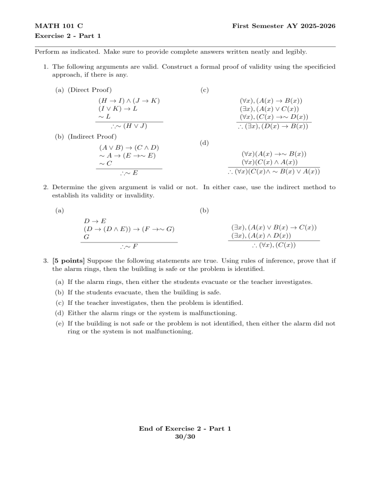 MATH 101 Logic Exercise: Proofs & Validity