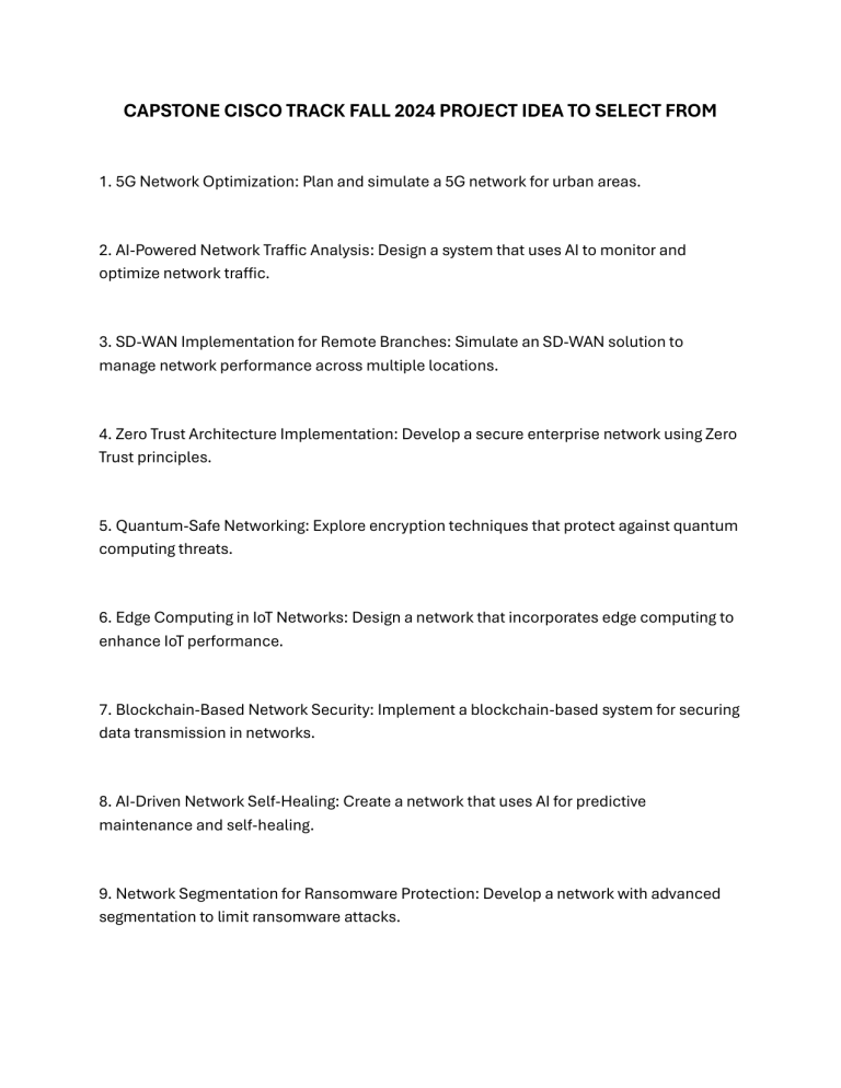 Cisco Networking Project Ideas: Fall 2024