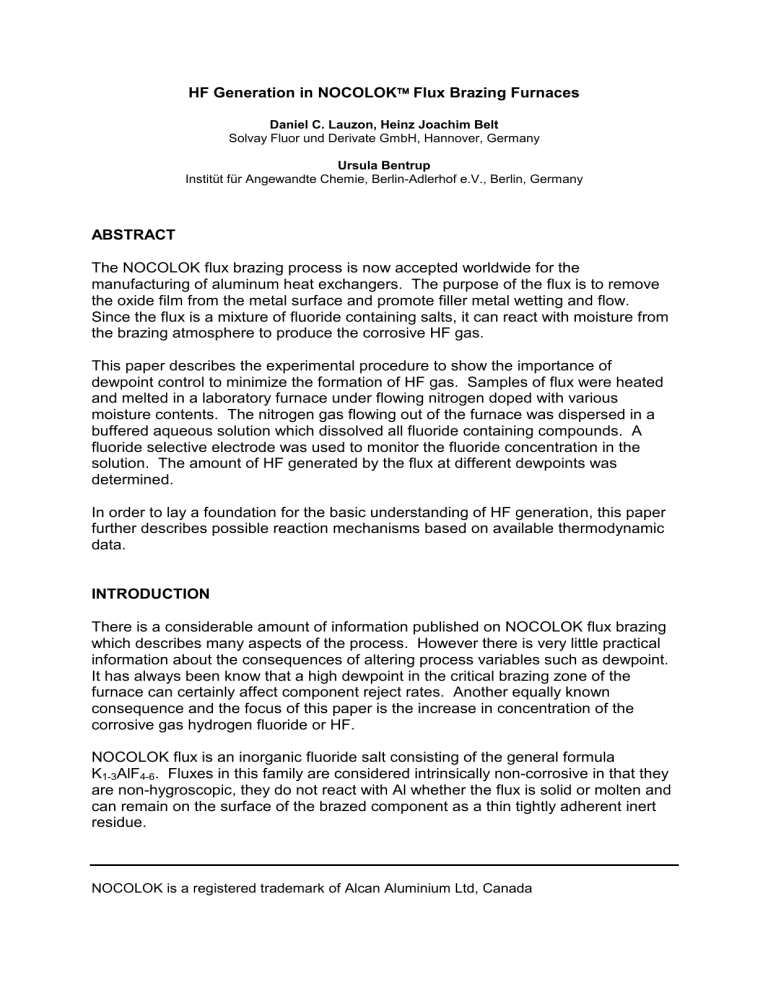 HF Generation in NOCOLOK Flux Brazing Furnaces: Dewpoint Control