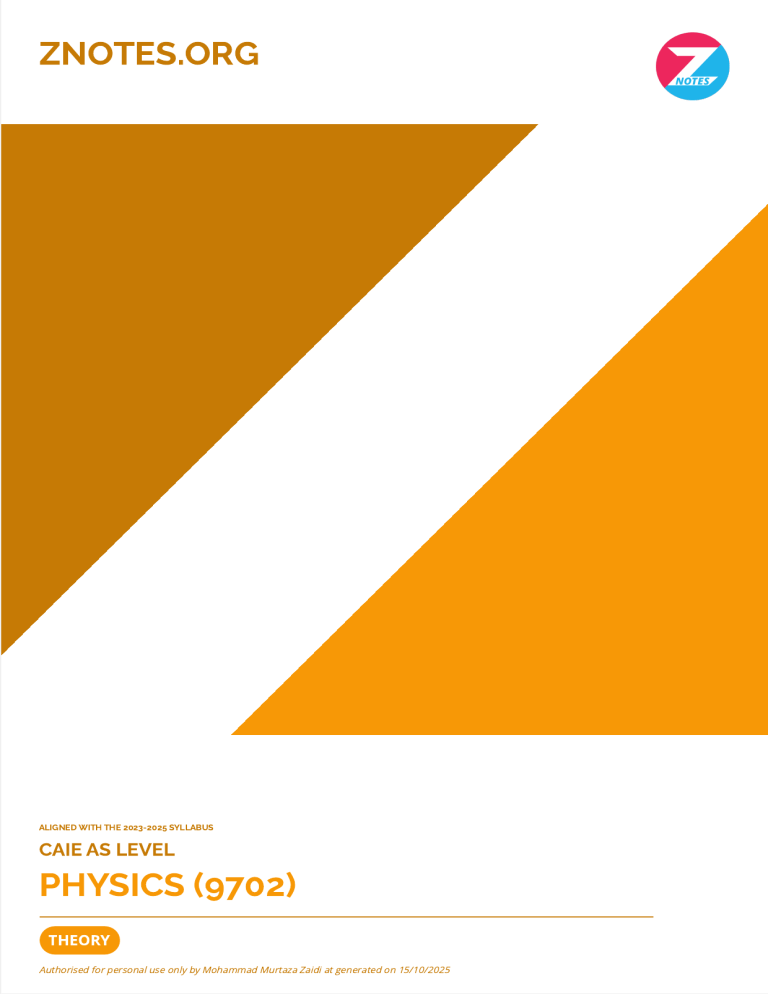 CAIE AS Level Physics (9702) Theory Notes