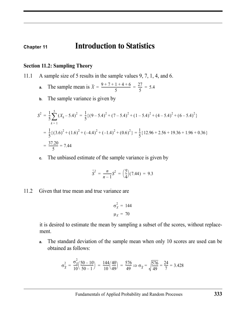 Sampling Theory: Statistics Chapter - Sample Mean & Variance