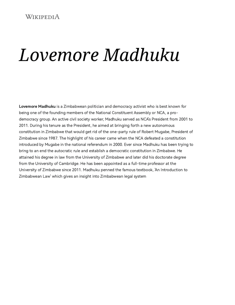 Lovemore Madhuku: Zimbabwean Politician, Activist & Law Professor