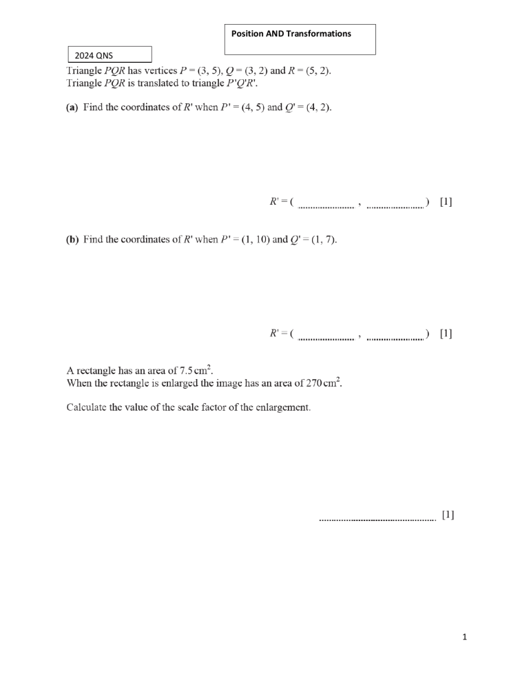 Position & Transformations Math Questions | Checkpoint Sec1