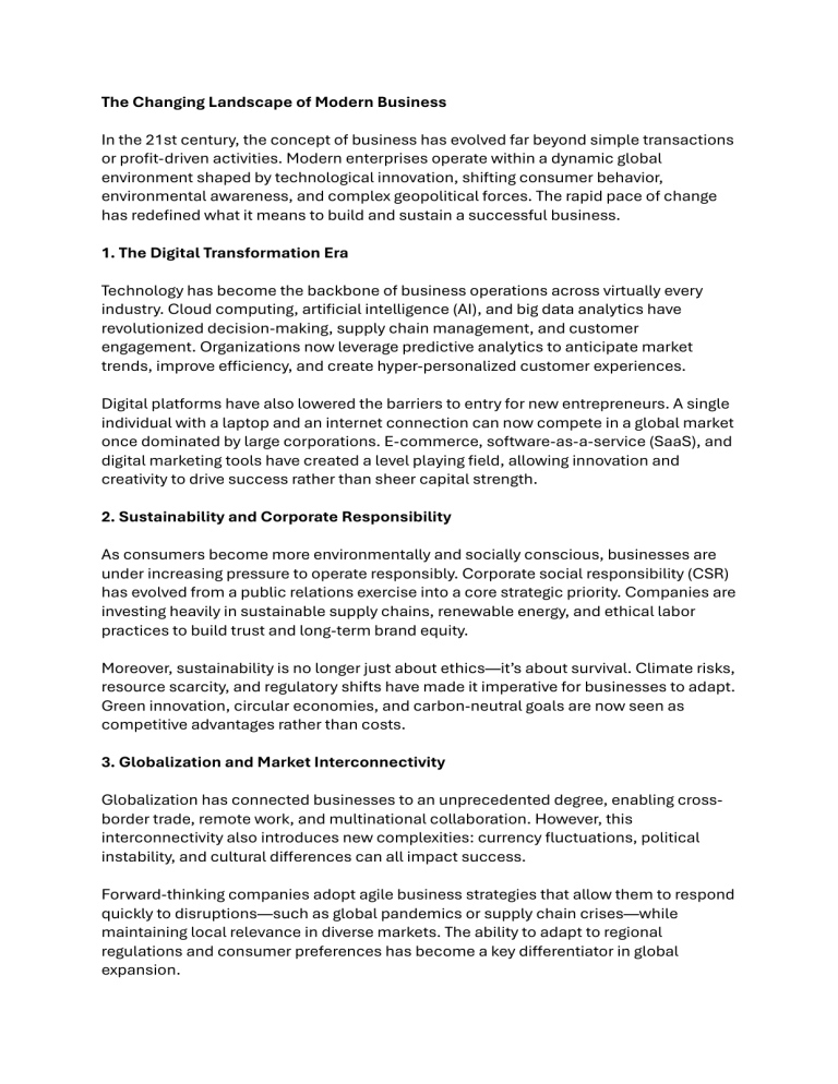 The Changing Landscape of Modern Business: Trends & Future Outlook
