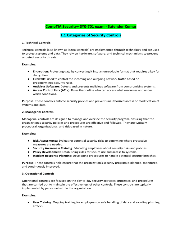 CompTIA Security+ SY0-701: Security Controls & Concepts Study Guide