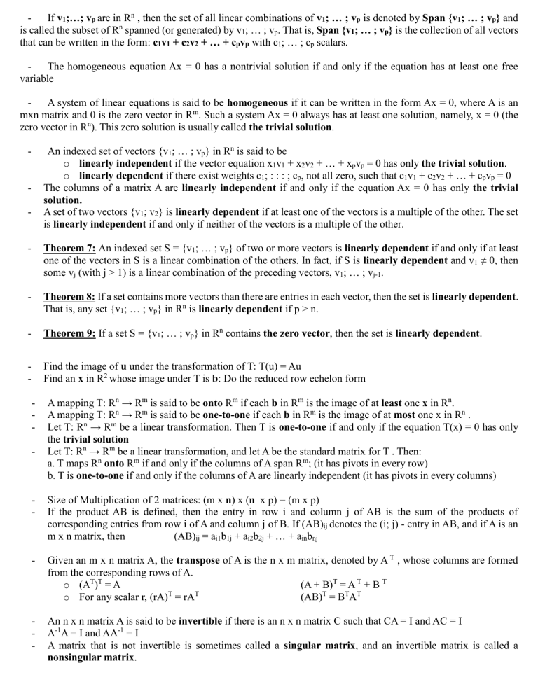 Linear Algebra Definitions, Theorems & Matrix Properties