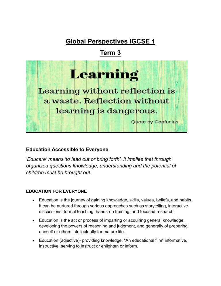 Global Perspectives IGCSE 1: Education & Employment Study Guide
